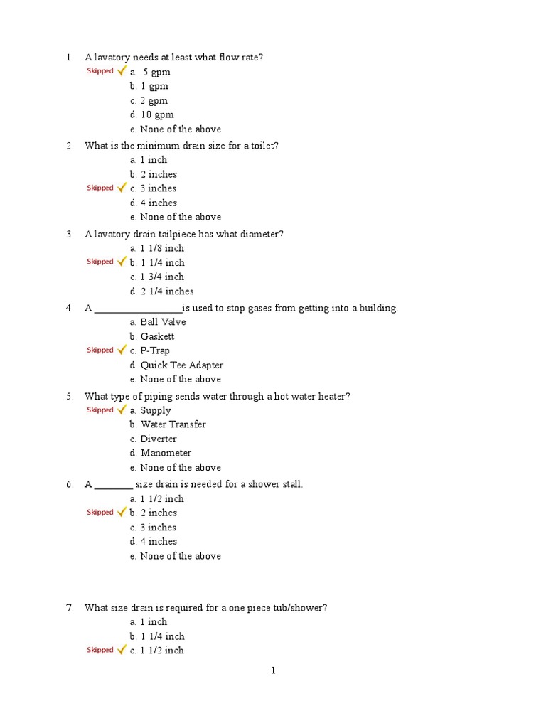 Plumbing Exam Questions and Answers | PDF | Plumbing | Water Heating