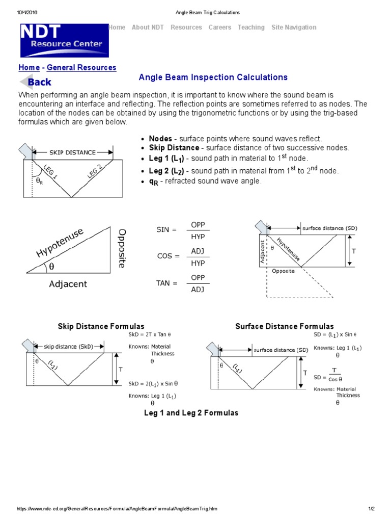 Angle Beam Trig Calculations | PDF