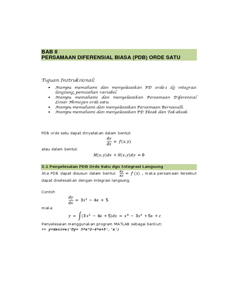 Bab Ii Persamaan Diferensial Biasa - PDB - Orde Satu PDF | PDF