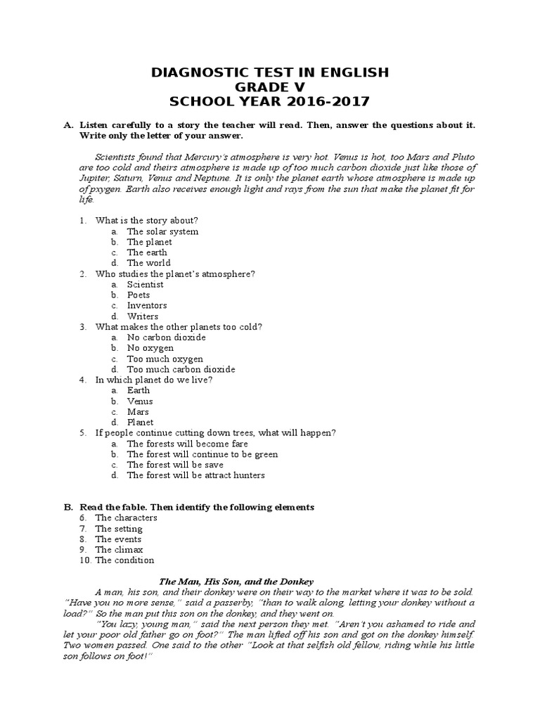 English Pre Test | PDF | Planets | Atmosphere