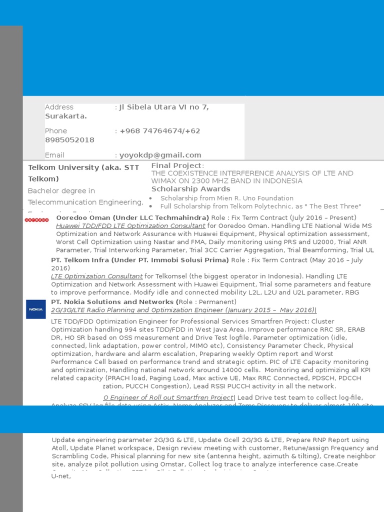 Telecom Engineer Resume Optimization | PDF | Lte (Telecommunication) | 4 G