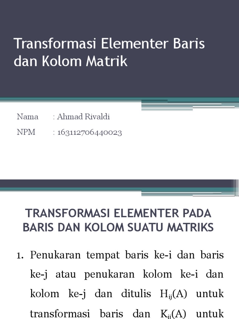 Transformasi Elementer Baris Dan Kolom Matrik | PDF