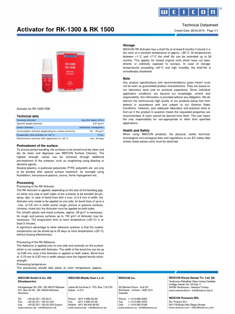 TDS 10562100 EN EN Activator-RK-1300-RK-1500 PDF | PDF | Shelf Life ...