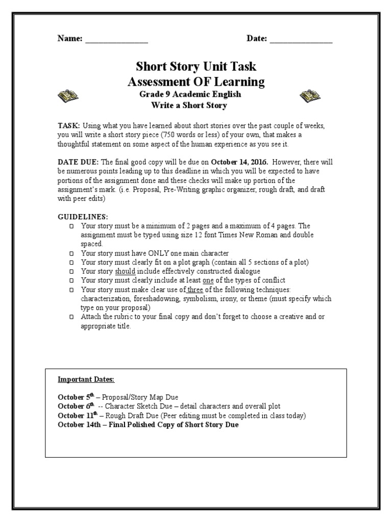 Grade 9 Short Story Writing Task | PDF