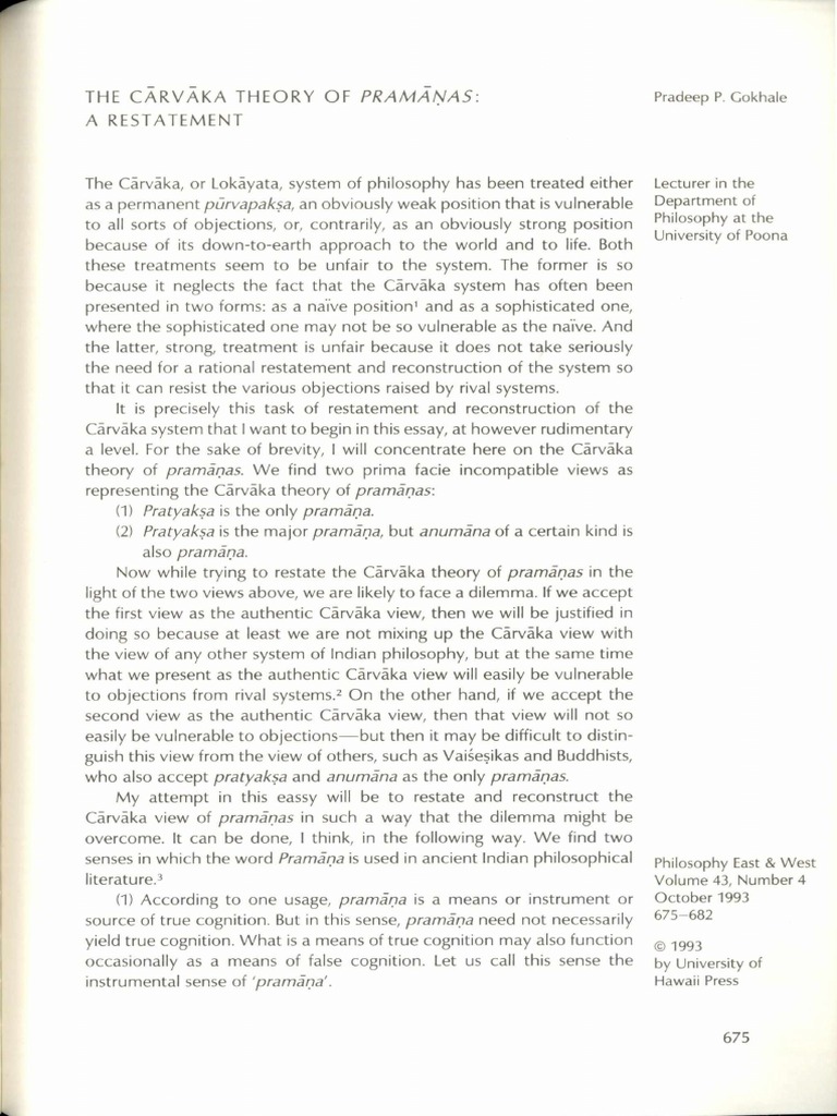 The Carvaka Theory of Pramanas | PDF | Propositional Attitudes ...