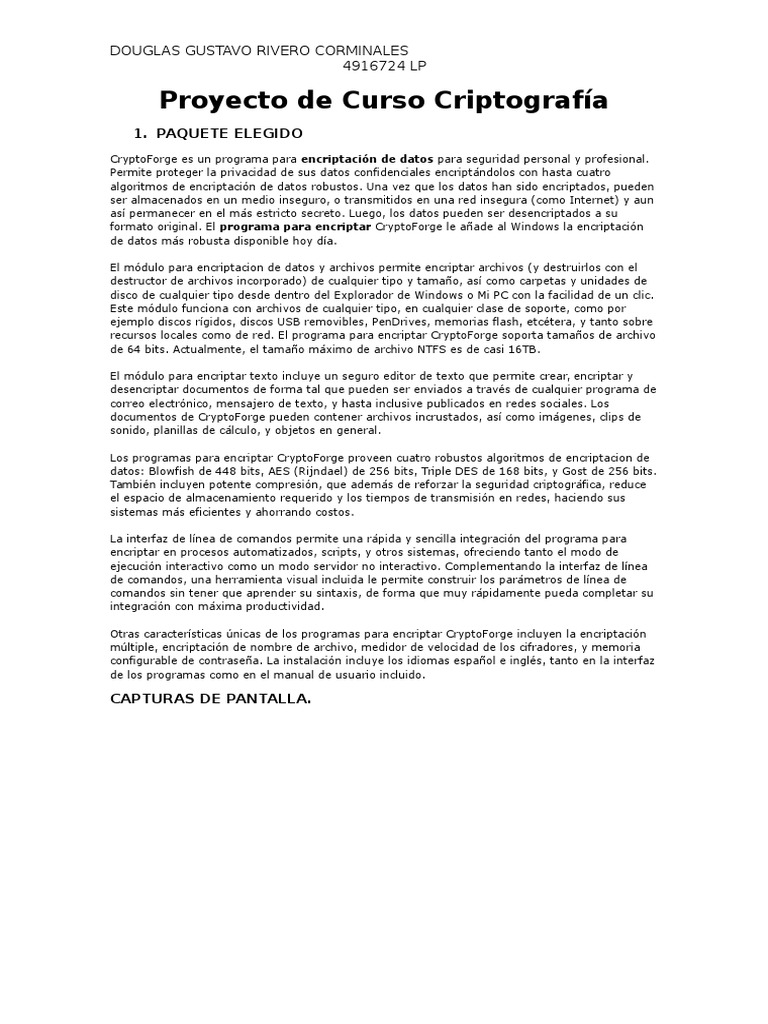 Proyecto CRIPTOFORGE | Descargar gratis PDF | Criptografía | Archivo de computadora