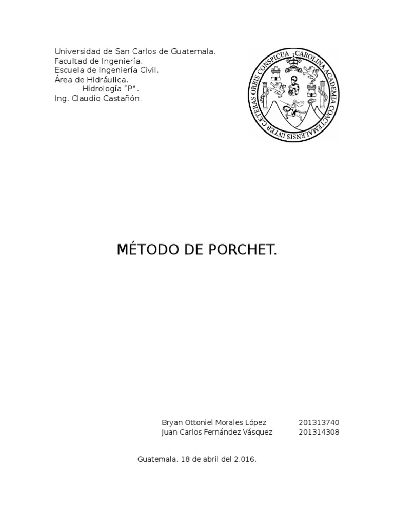 Método de Porchet para Infiltración de Suelo | PDF | Agua subterránea ...