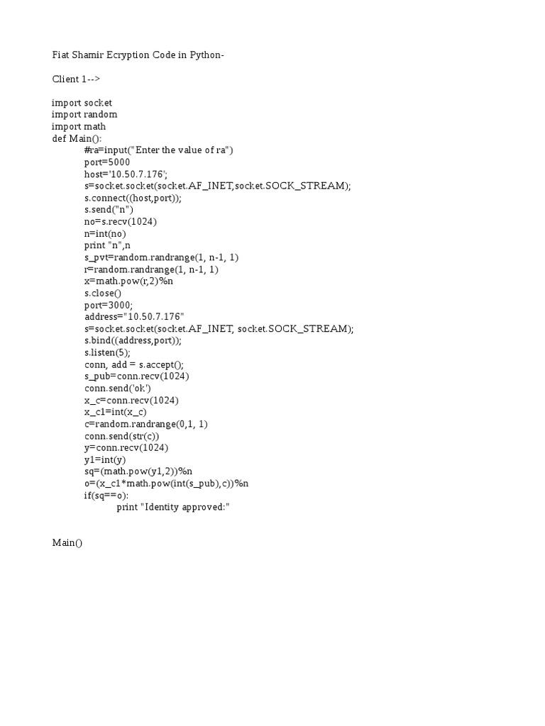 Fiat Shamir Python Code | PDF