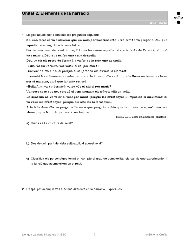 Exercicis Cruïlla Català 3r ESO | PDF