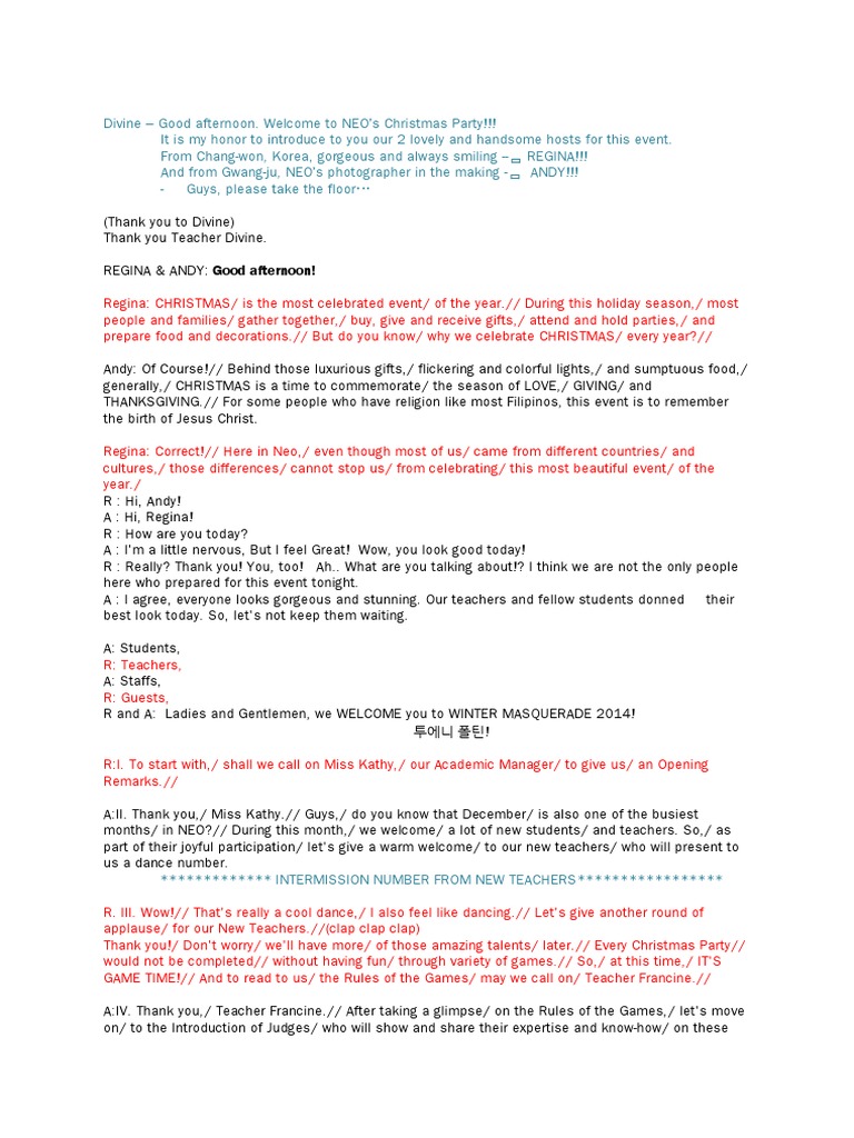 Christmas Party Emcee Script | PDF | Christmas | Leisure