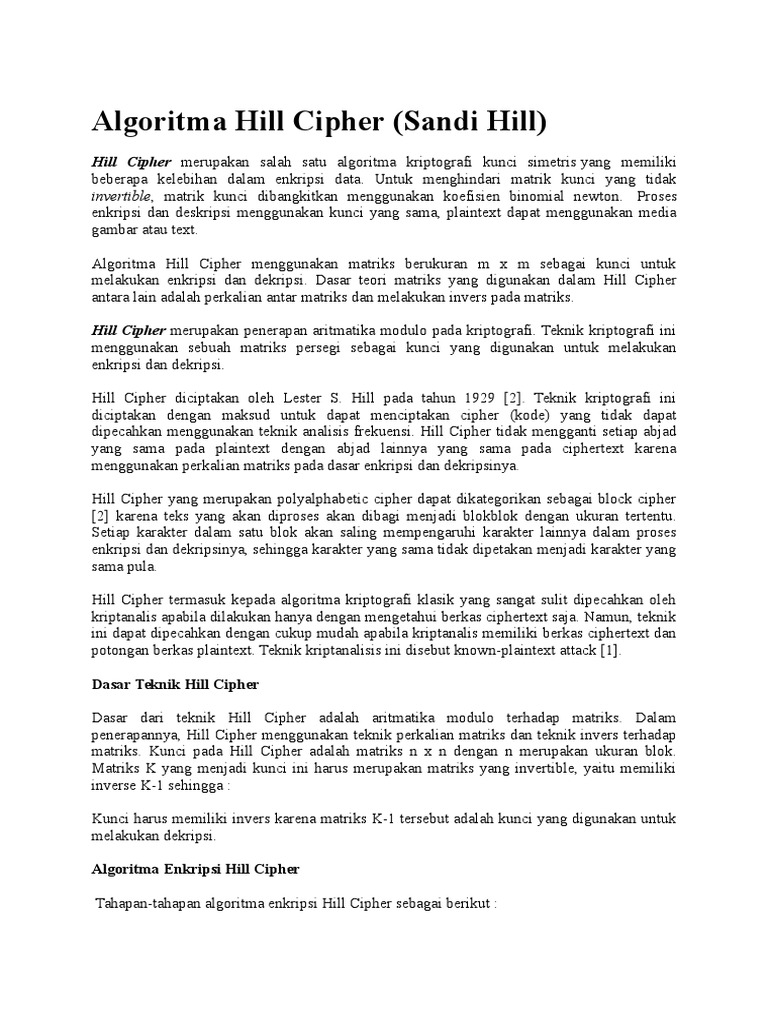 Algoritma Hill Cipher | PDF