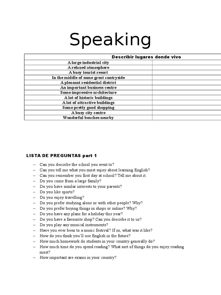 Speaking b2 | PDF | Leisure