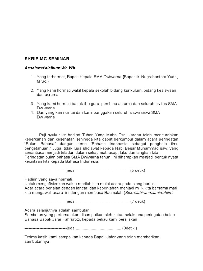 SKRIP MC Bulan Bahasa | PDF