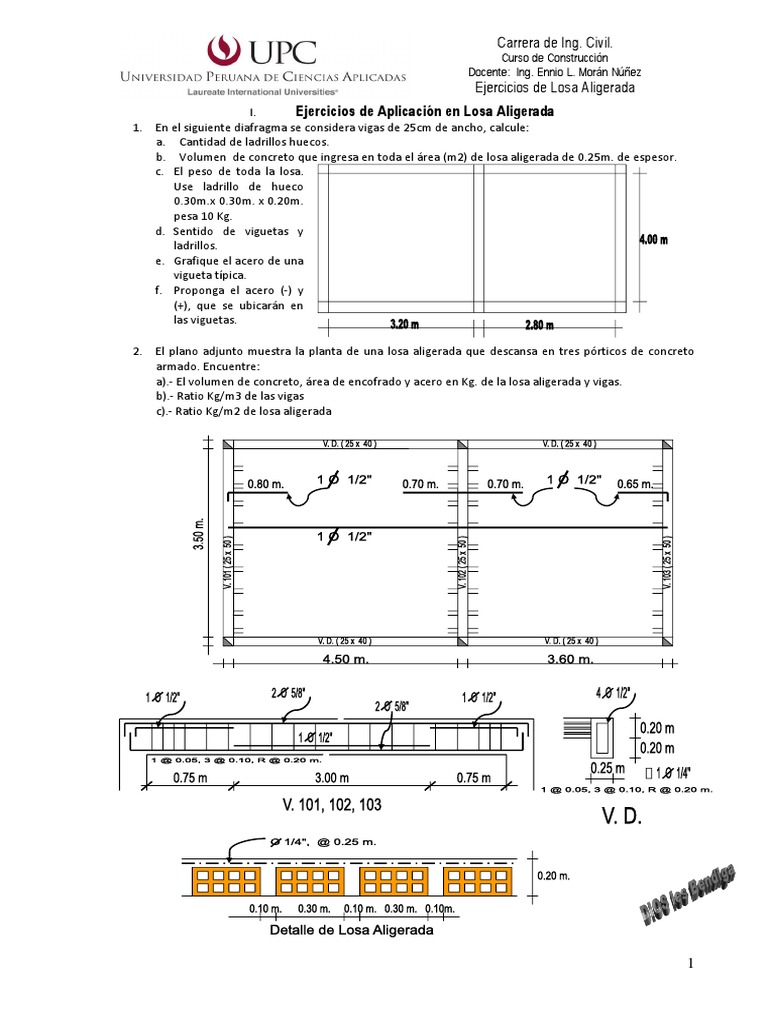 Ejercicios Prácticos de Losa Aligerada | PDF | Materiales de construcción | Ingeniero civil