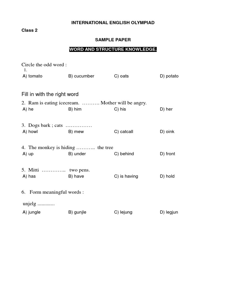 Class 2 Ieo 6211 Sample Paper | PDF | Nature
