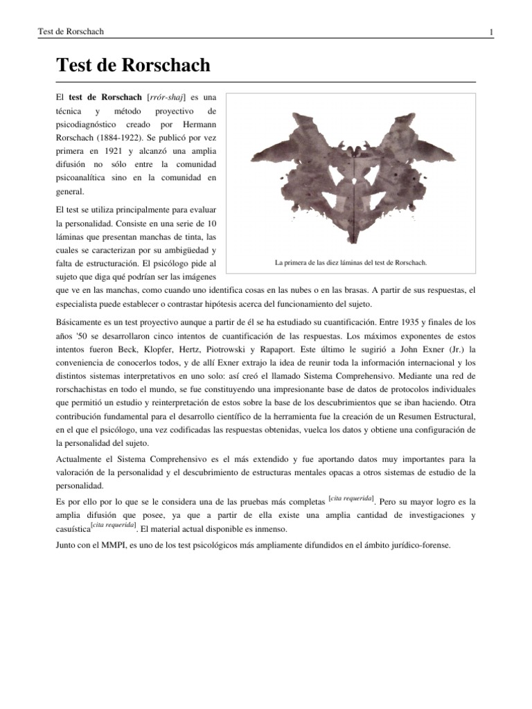 Test de Rorschach | PDF | Conceptos psicologicos | Ciencias del ...