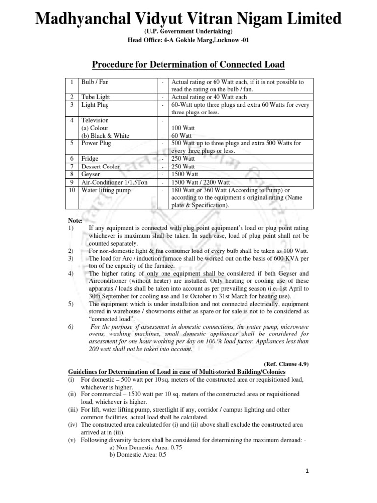 Connected Load Calculation Guidelines | PDF | Transformer | Air ...