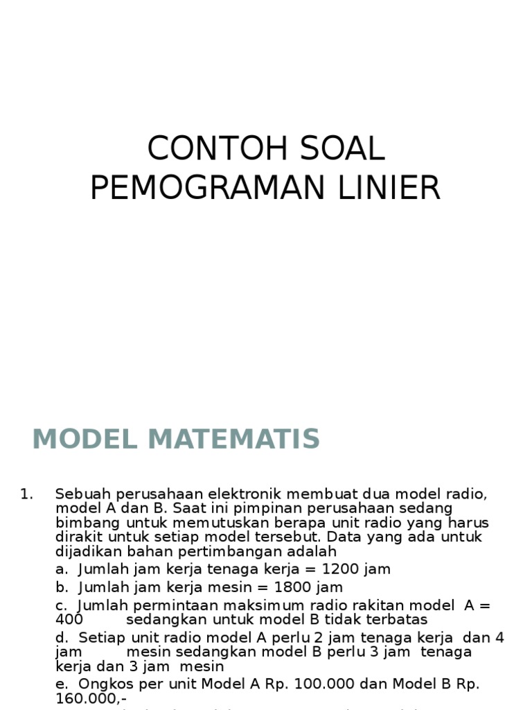 Contoh Soal Pemograman Linier New1 | PDF