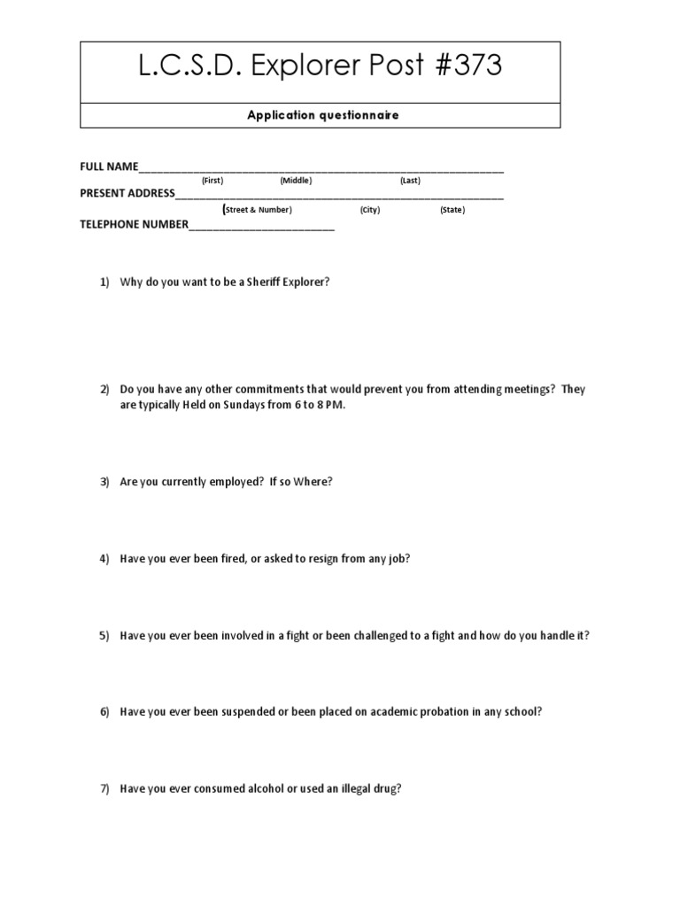 Explorers Program Application Questionnaire | PDF | Career & Growth