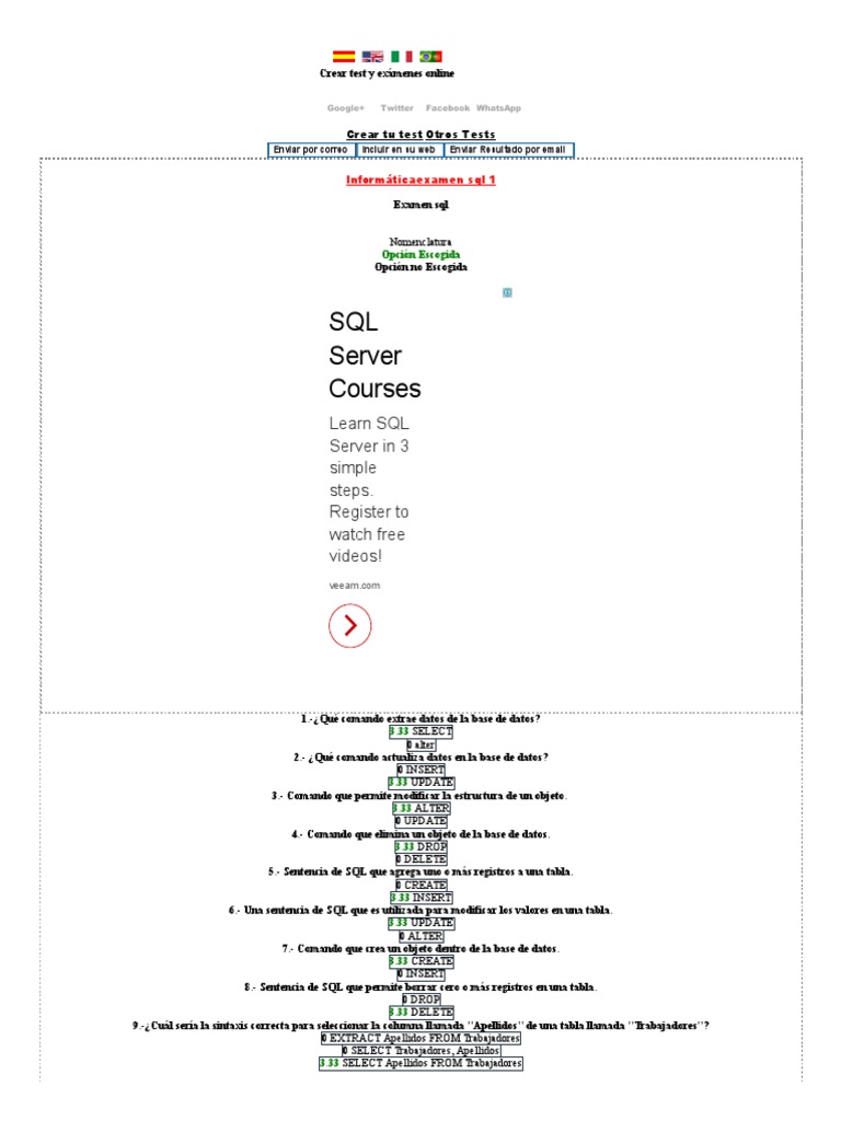 Test Examen SQL 1 1 | PDF | SQL | Tabla (base de datos)