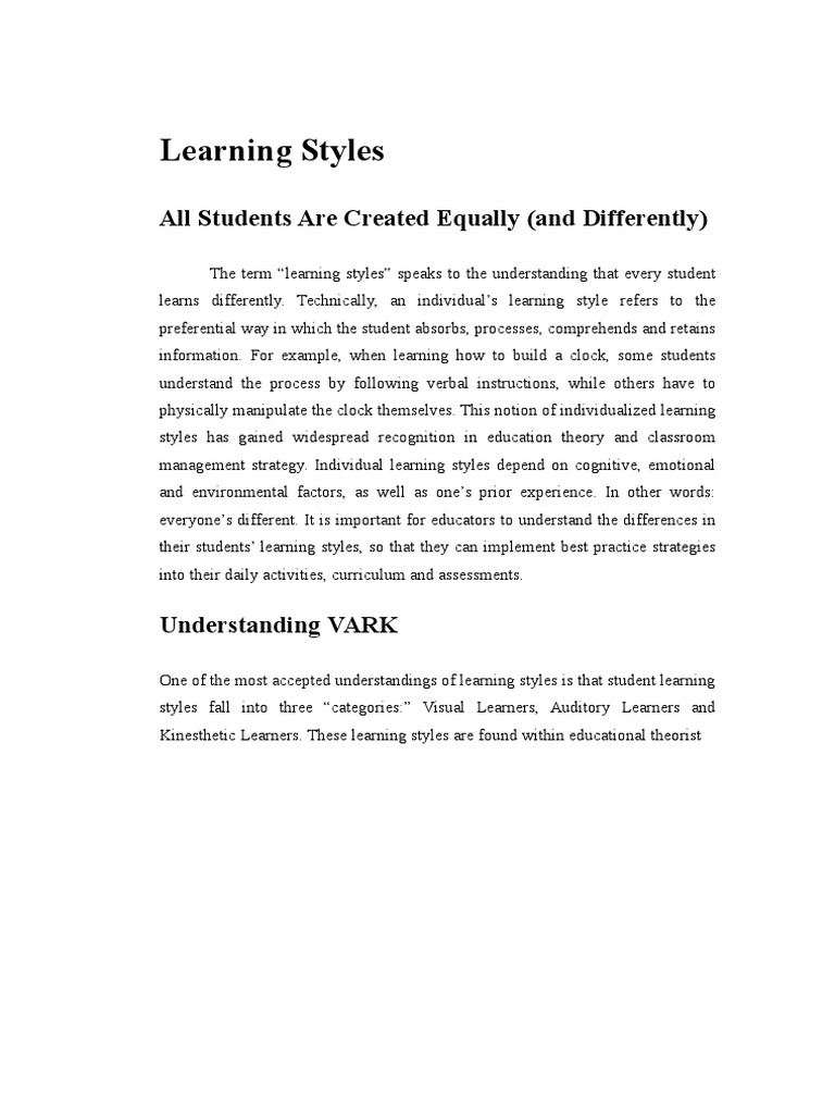 Learning Styles: All Students Are Created Equally (And Differently ...
