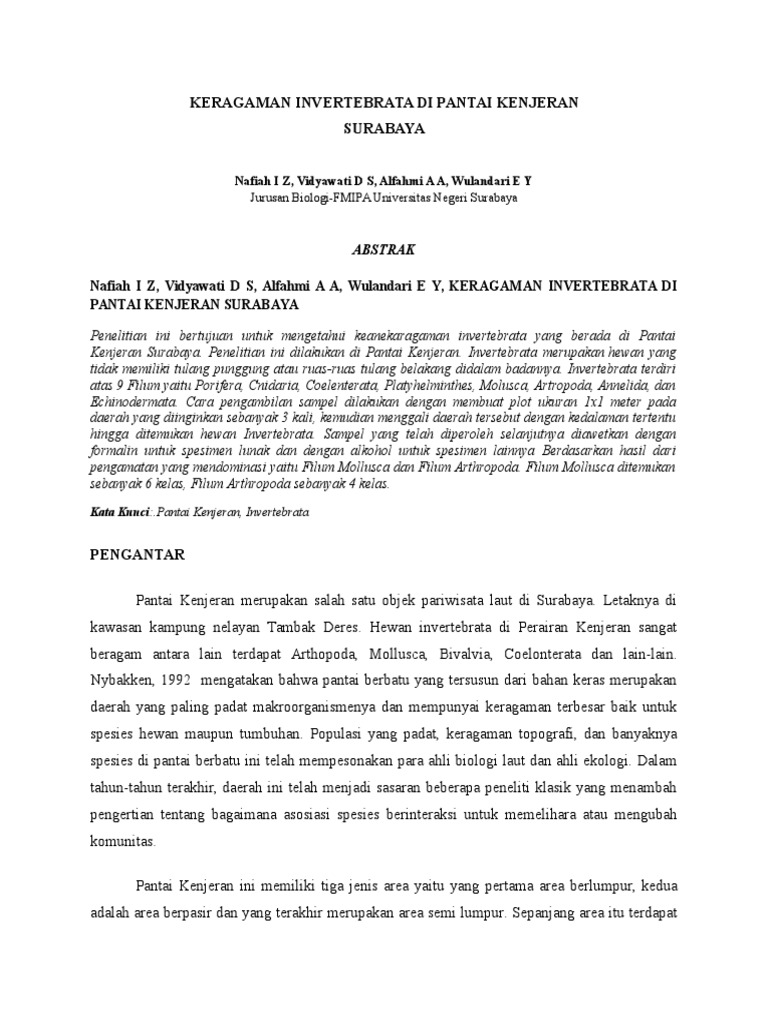 Keragaman Invertebrata Di Pantai Kenjeran | PDF | Griya & Taman