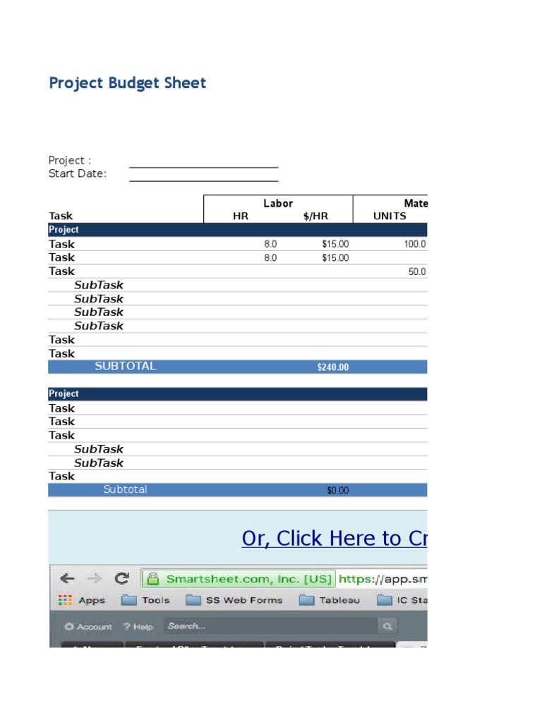 Or, Click Here To Create A Project Budget Sheet in Smartsheet | PDF
