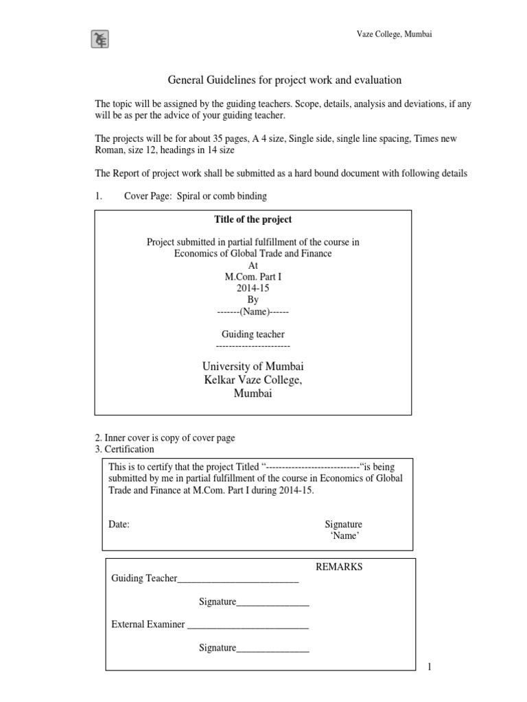 MCom Project Report Format | PDF