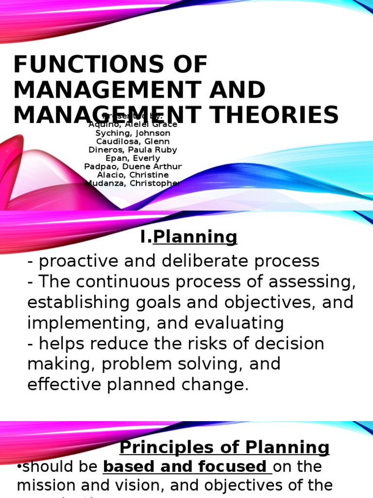 Functions of Management and Management Theories | PDF | Goal | Public ...