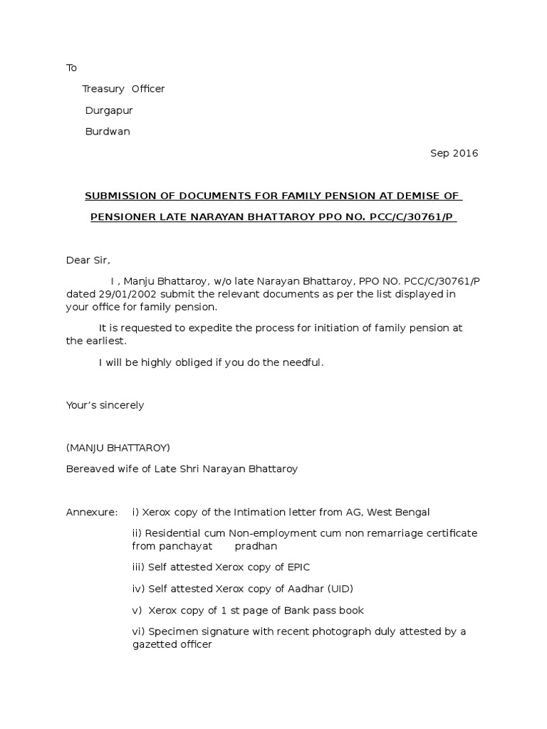 Family pension documents submission | PDF | Government Information ...