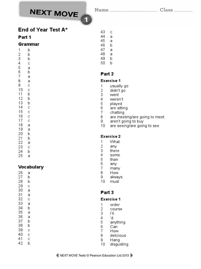 End of Year Test Answer Key | PDF