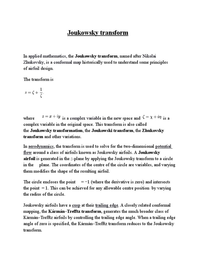 Joukowsky Transform in Airfoil Design | PDF | Teaching Methods ...