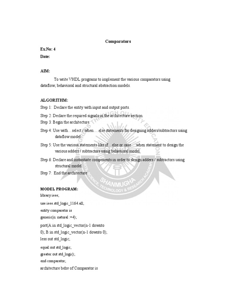 Comparators: Model Program: Library Ieee Use Ieee - STD - Logic - 1164 ...