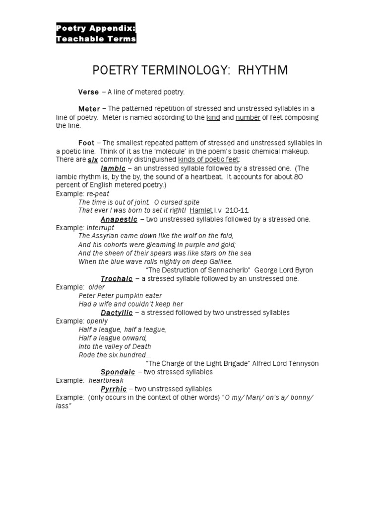Poetry Rhythm Terminology | PDF | Metre (Poetry) | Poetry