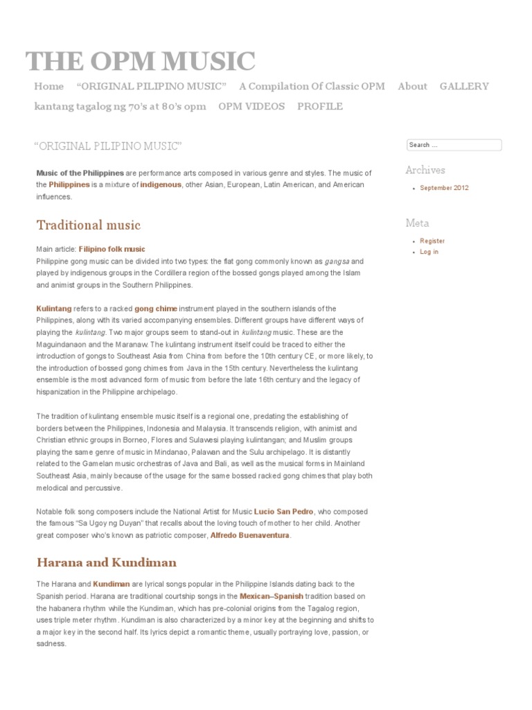 "Original Pilipino Music" - The Opm Music | PDF | Performing Arts | Leisure