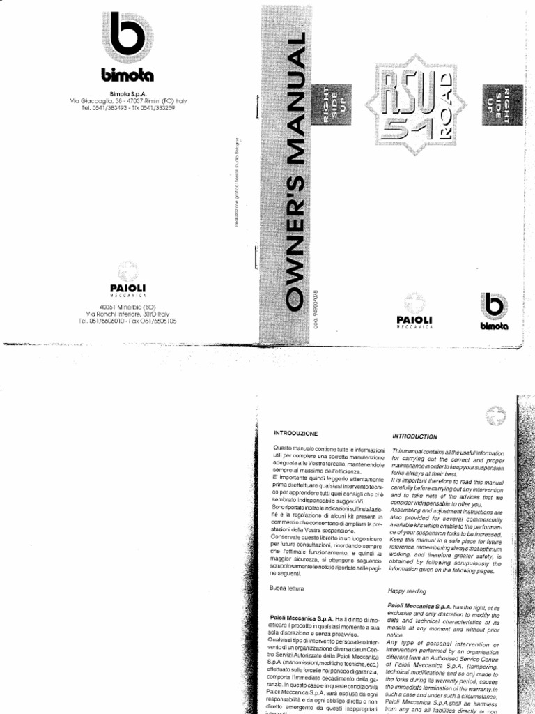 Paioli Forks Manual | PDF
