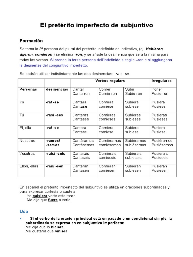 El Pretérito Imperfecto de Subjuntivo | PDF