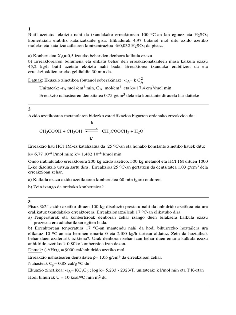 Diseño de Reactores-Ejercicios | PDF