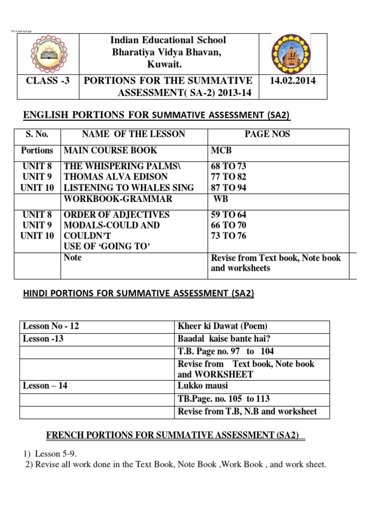 CLASS 3 SA2 Portions | PDF