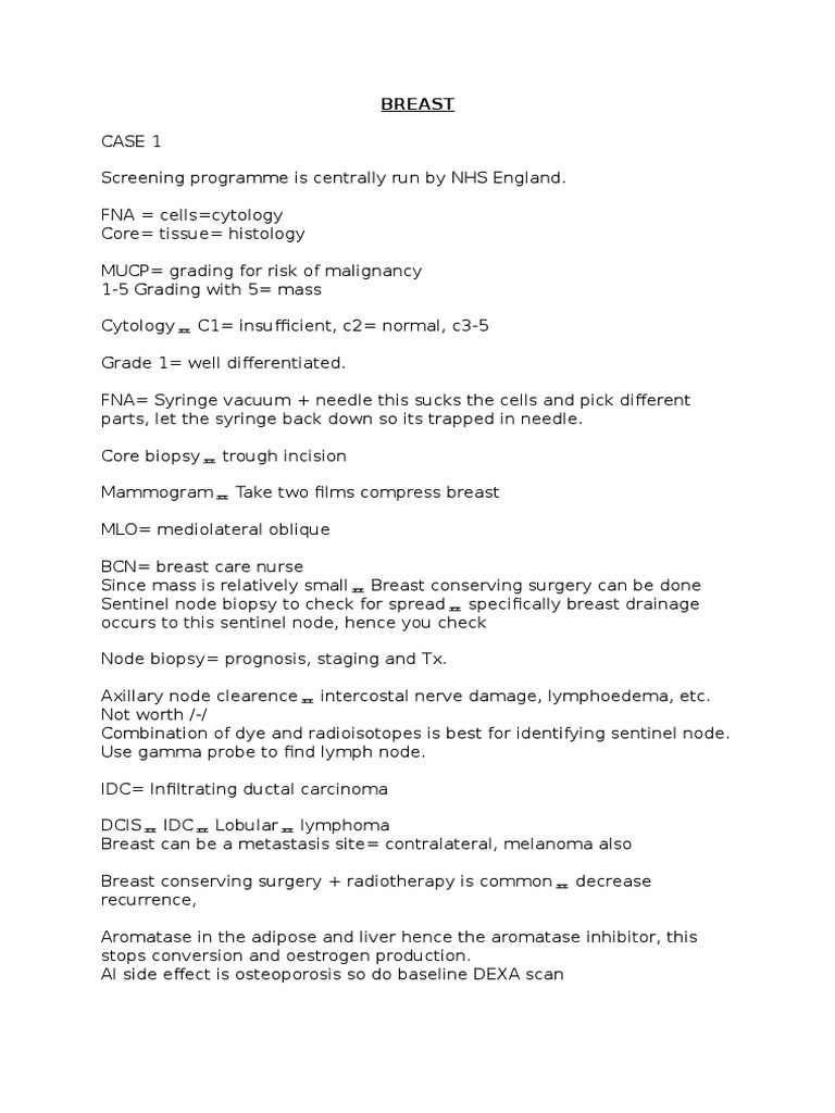 Breast Cancer Notes | PDF | Breast Cancer | Mammography