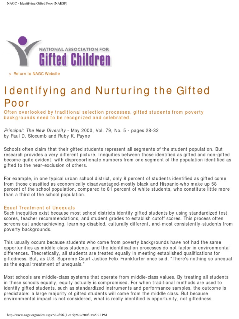 Nagc - Identifying Gifted Poor Naesp | PDF | Intellectual Giftedness ...