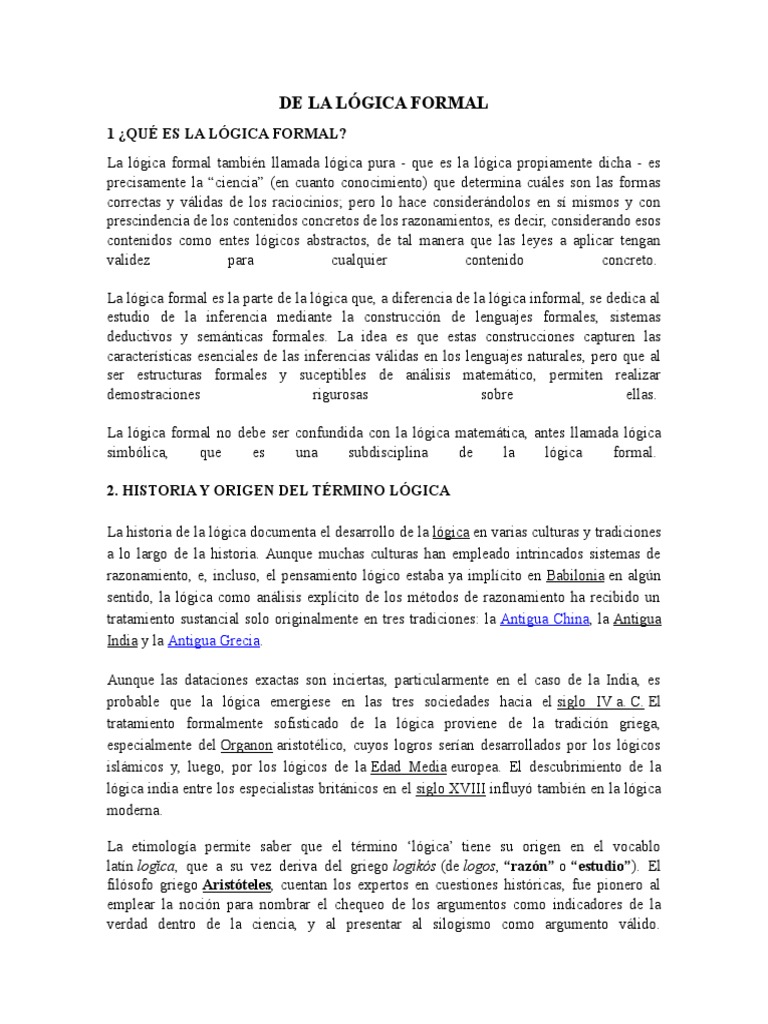 De La Lógica Formal | PDF | Lógica | Proposición