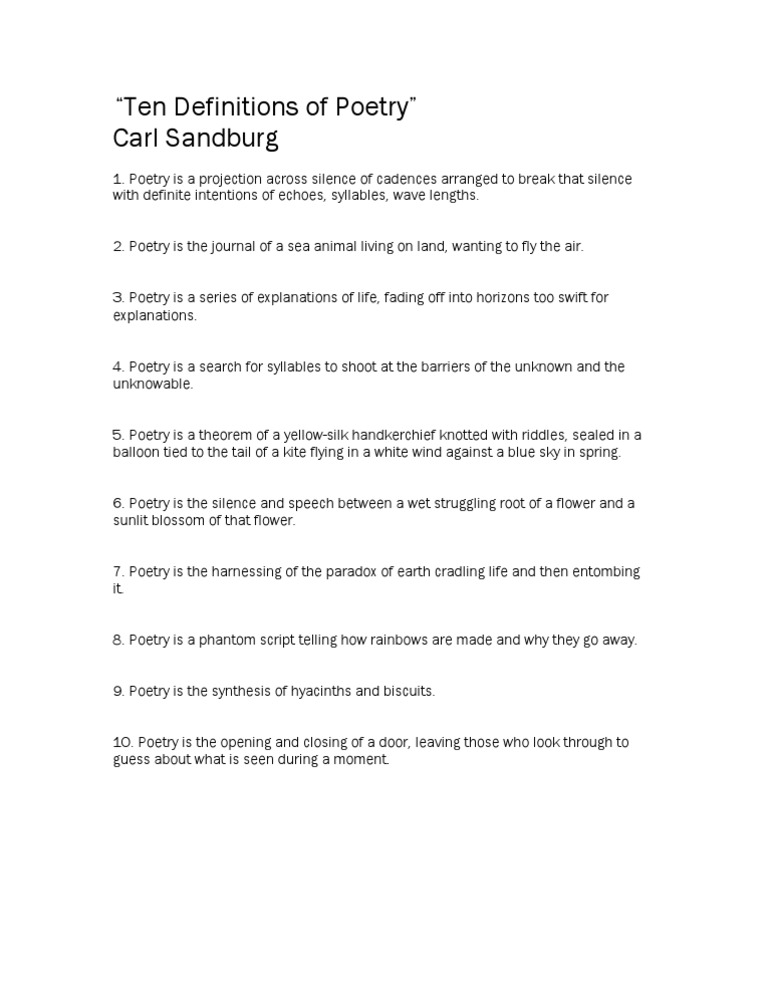 Ten Definitions of Poetry | PDF