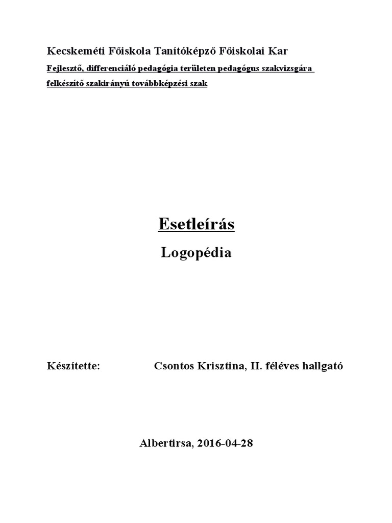 Esteleírás, Logopédia Beadandó | PDF