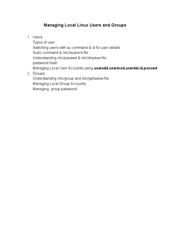 Managing Local Linux Users and Groups | PDF | Superuser | Sudo