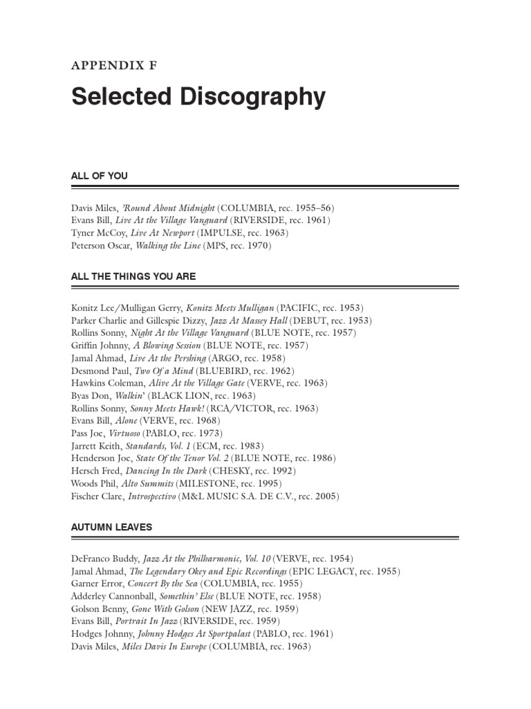 Selected Discography: Appendix F | PDF | Jazz | Modernism (Music)