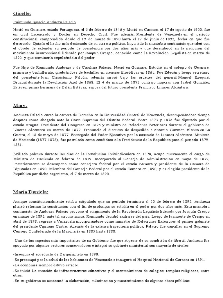 Raimundo Ignacio Andueza Palacio | PDF | Jefes de estado | Gobierno