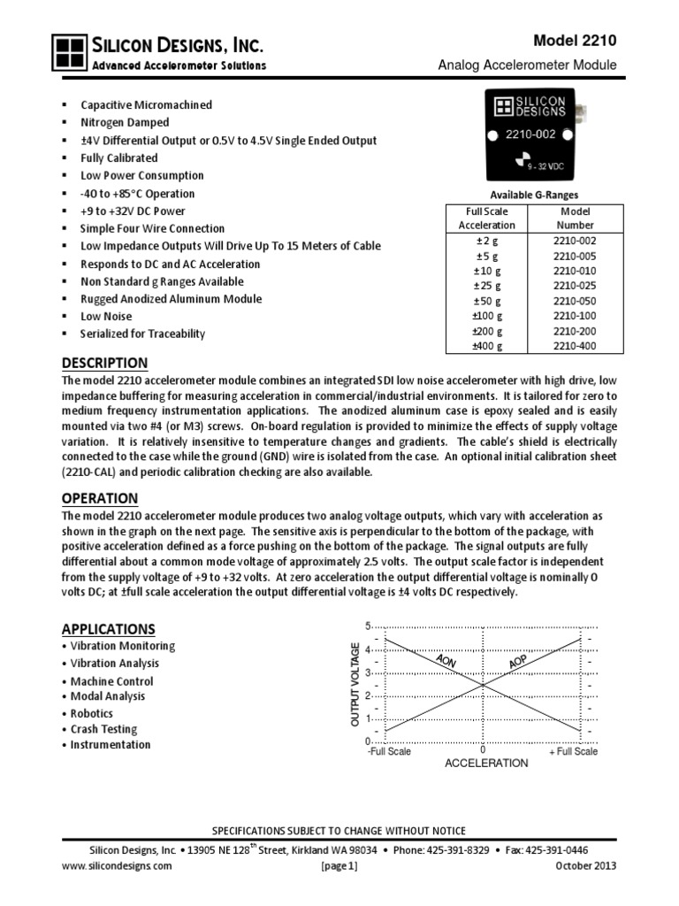 Datasheet Accelero 2210 | Accelerometer | Volt
