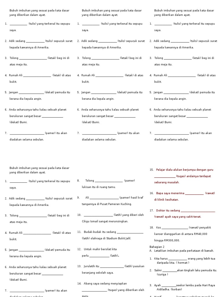 Latihan Imbuhan BM THN 6 | PDF