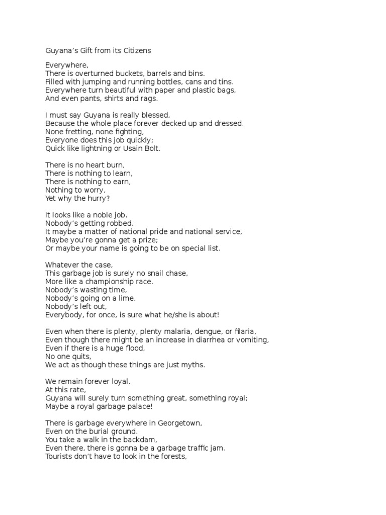 Guyana Gift From Its Citizens POEM | PDF | Guyana | Environment